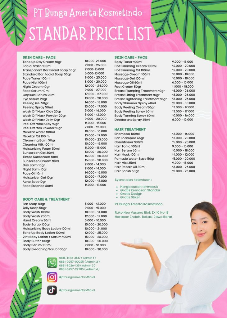 PABRIK MAKLON SKINCARE MOQ 100 PCS BUNGA AMERTA KOSMETINDO